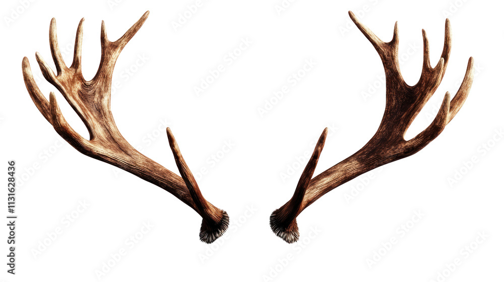 realistic reindeer antlers in light brown texture isolated on a ...