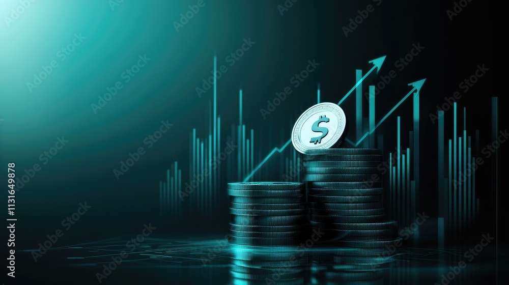 Growth financial business arrow money coin on increase earnings 3d ...