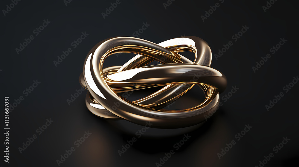 Elegant 3d rendering of interlocking gold rings on a dark background ...