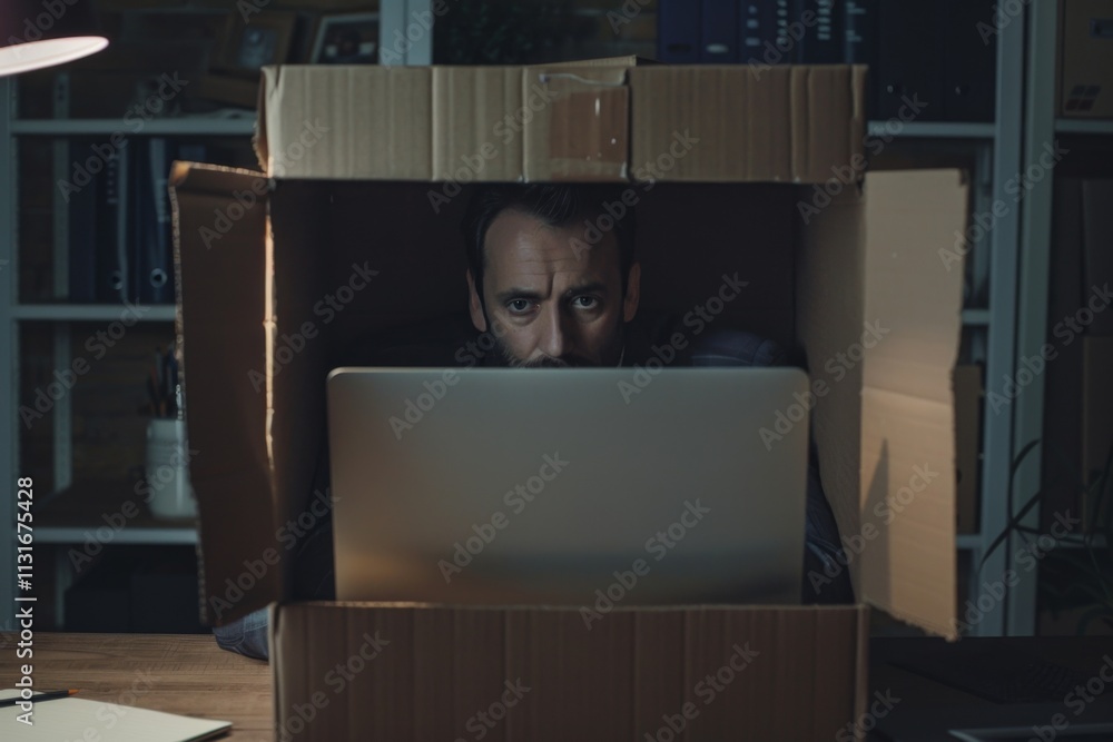 personnel packing personal belongings and files into a brown cardboard ...