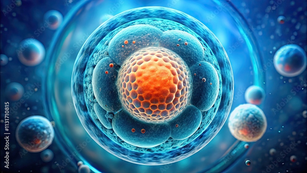 Zoomed in photo of a fertilized egg cell with embryonic development ...