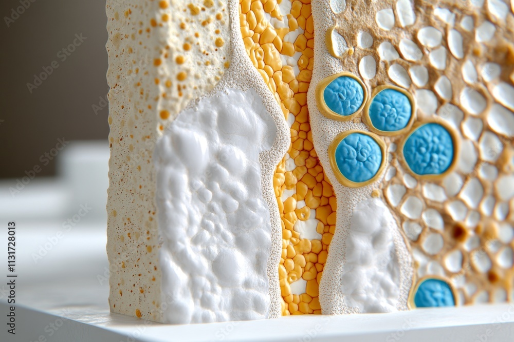 A 3D-rendered diagram of the epidermis, with cells labeled and ...