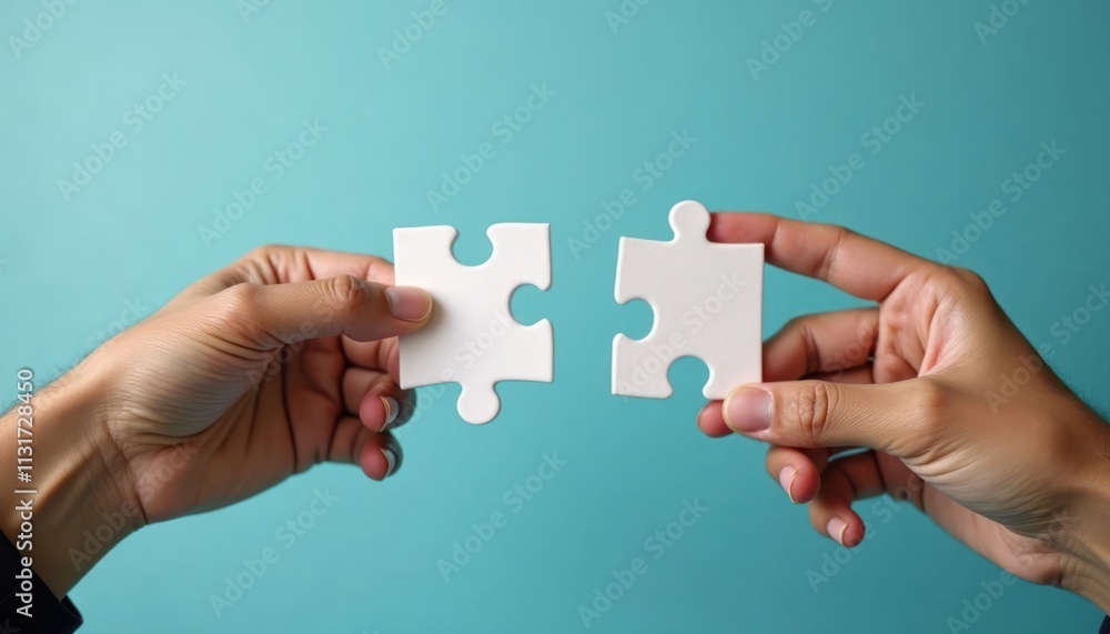 Two hands hold puzzle pieces. Connecting puzzle pieces cooperation ...
