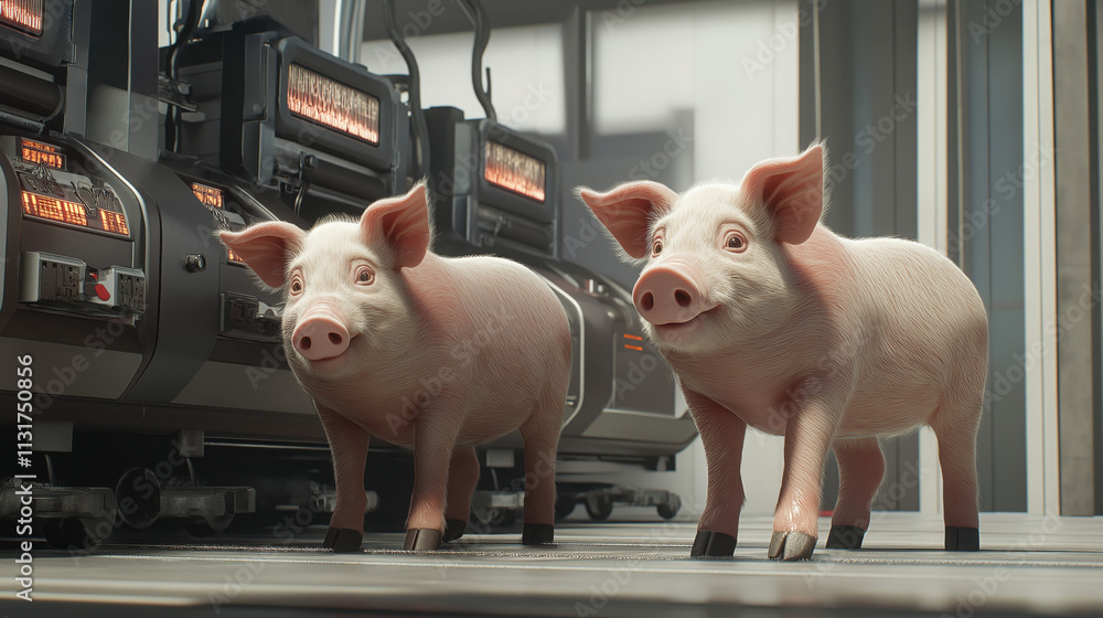 Modern Livestock Management: Pigs in a Barn with Automated Feeding ...