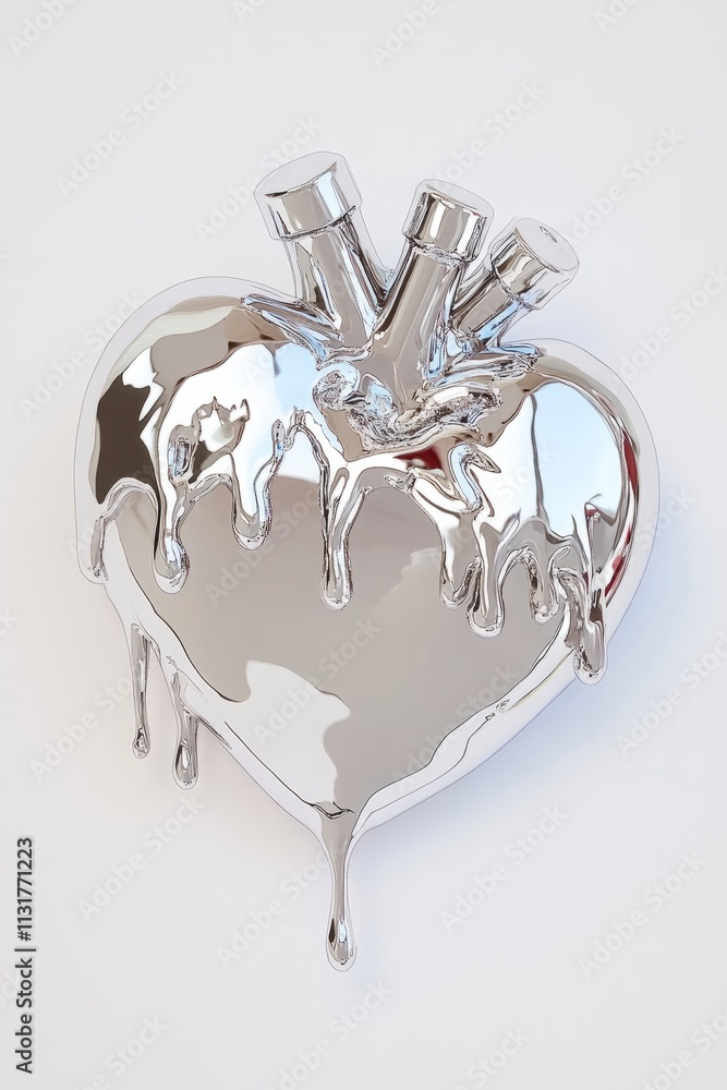 Chrome heart, human heart, sculpture, fake heart, art piece, concept ...