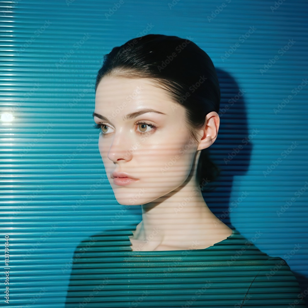 Abstract woman portrait with glass texture. Glitched and corrupted ...