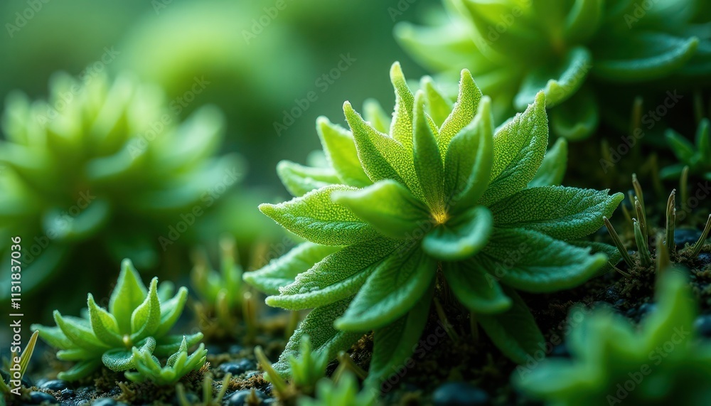 Closeup view of green algae under microscope. Vivid details of algae ...