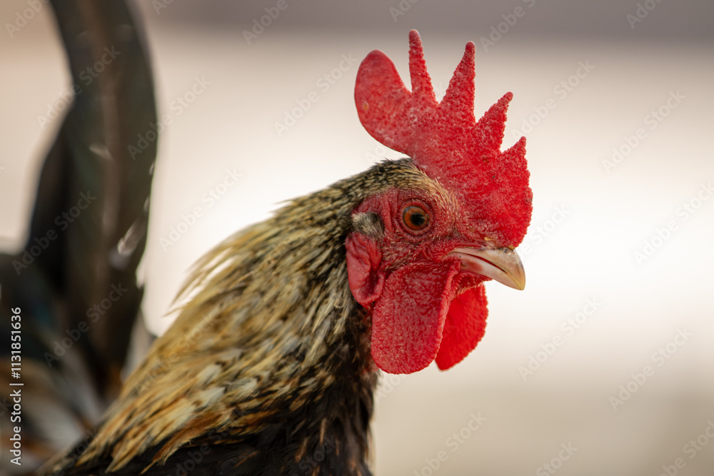 Primer plano de un gallo mostrando su cresta roja brillante y su ...