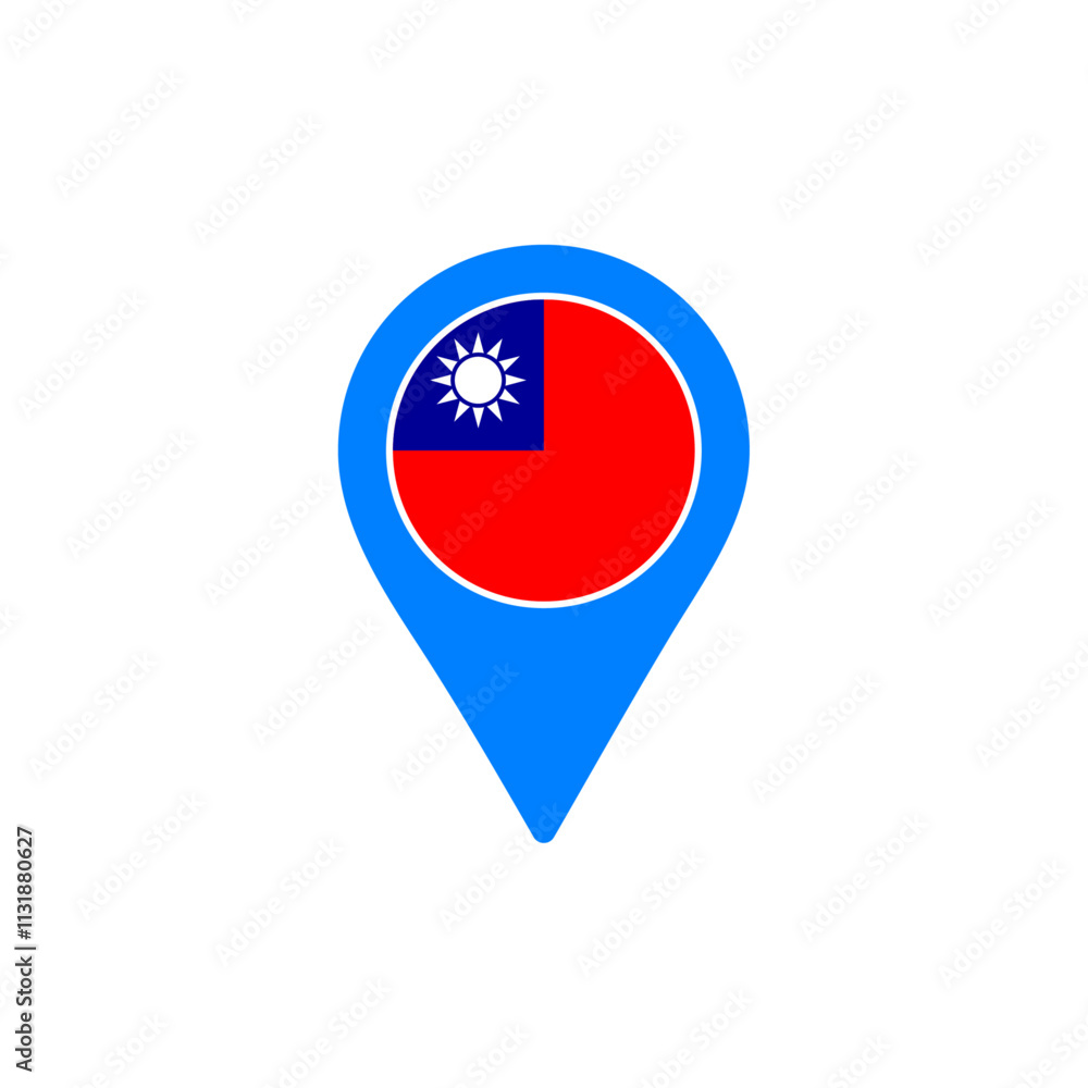 Taiwan location pin vector illustration with national flag design Stock ...