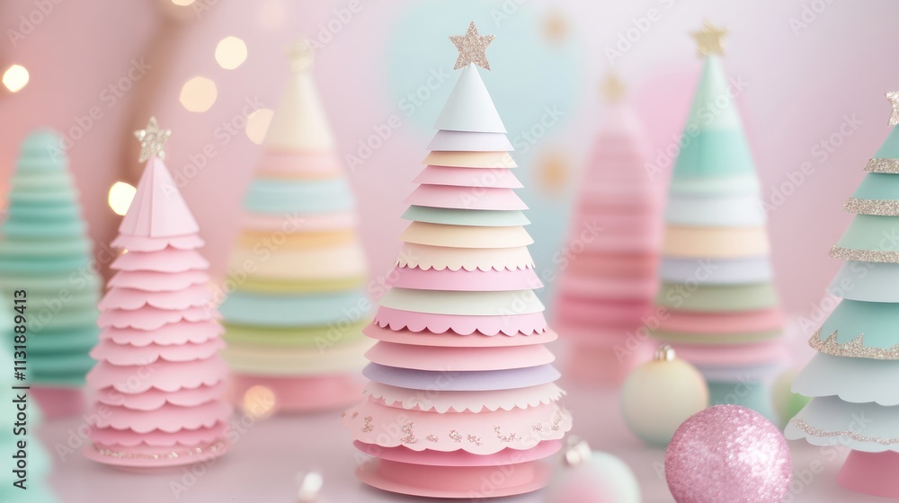 DIY paper Christmas trees in pastel shades, made with layered cardstock ...
