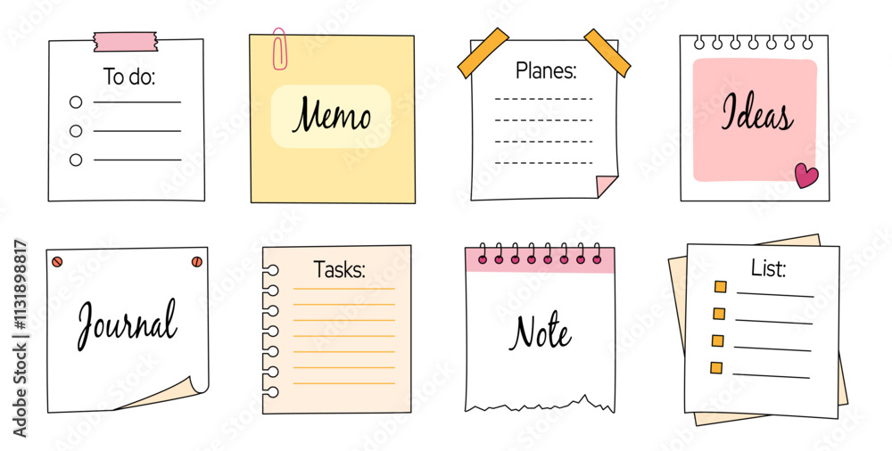Memo frame note paper line cute planner sheet set. Notebook paper note ...