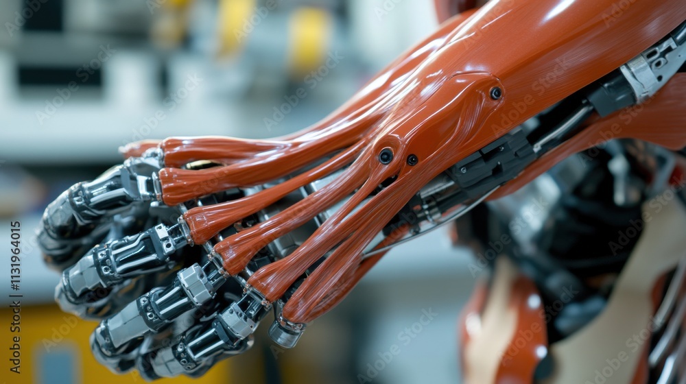 An extreme close-up of the synthetic muscle fibers and actuator ...