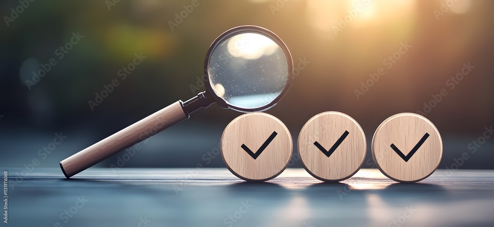 Quality Assurance and Checklist Concept with Magnifying Glass Check ...