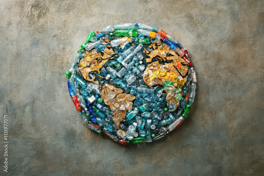 Global awareness through art plastic bottles forming a globe in an ...