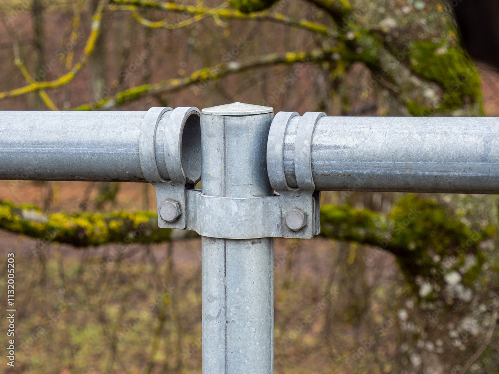 Pedestrian road barriers. Middle connection element of the pedestrian ...