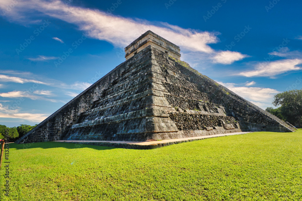 South facing view of Magnificent Temple Pyramid of Kukulcan,known as El ...
