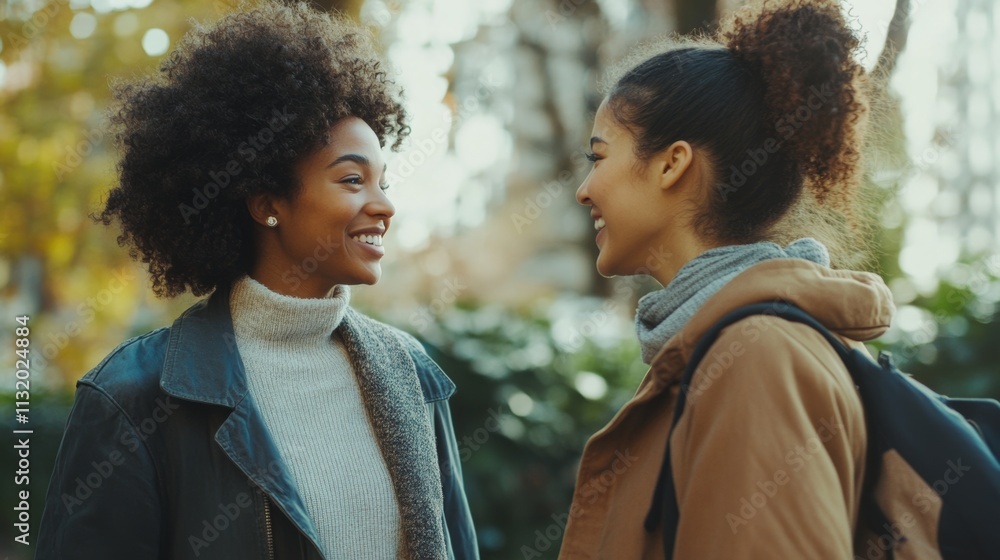 Two friends enjoying an outdoor walk together, engaging in deep ...