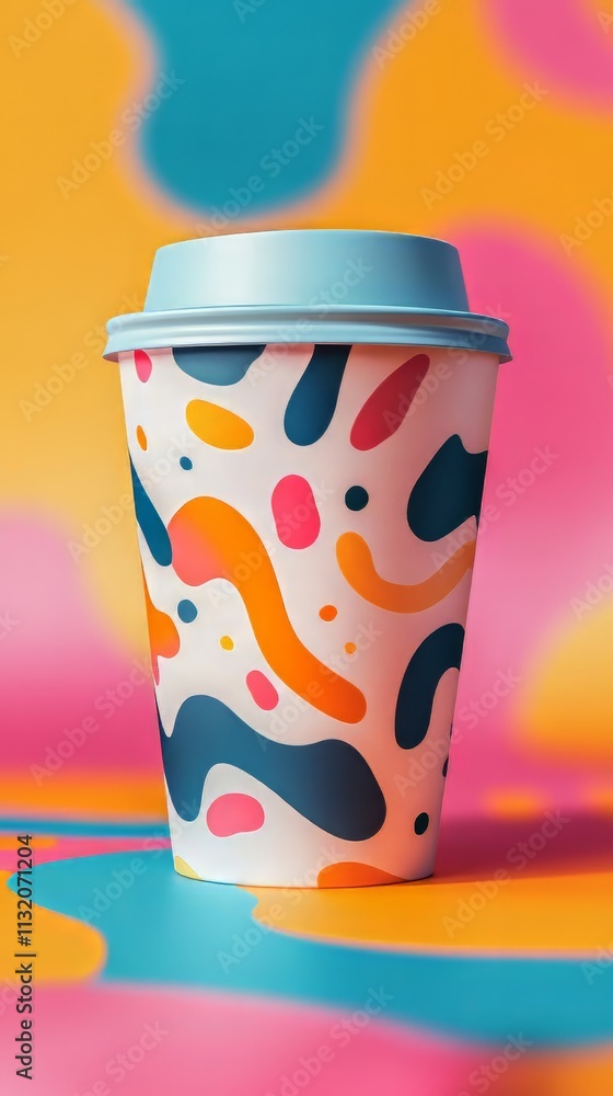 Colorful takeaway coffee cup mockup with abstract pattern. dynamic and ...