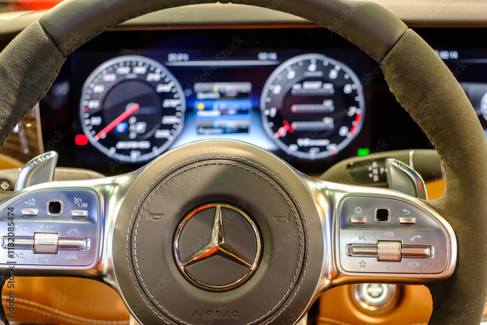 vienna, austria, 10 jan 20218, vienna autoshow, cockpit, steering wheel ...