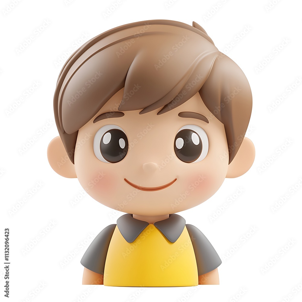 Cute icon of an animated schoolboy with brown hair, white background ...