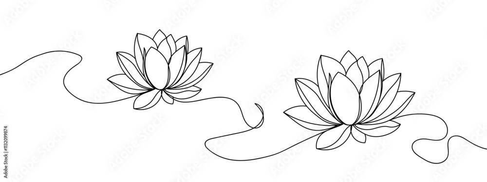 lotus illustration of a flower line art style vector with transparent ...
