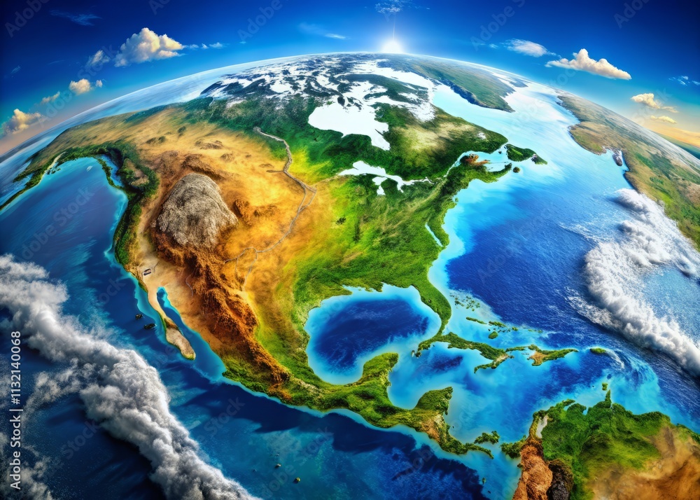Western Hemisphere Earth Map Landscape, Satellite View, Geographic Map ...