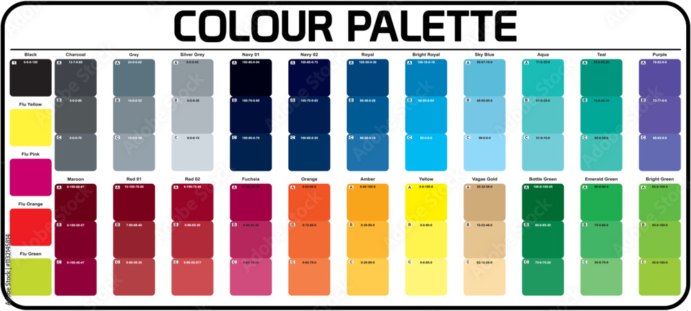 Colour reference swatch palette. Pantone colourful colour palette, used ...