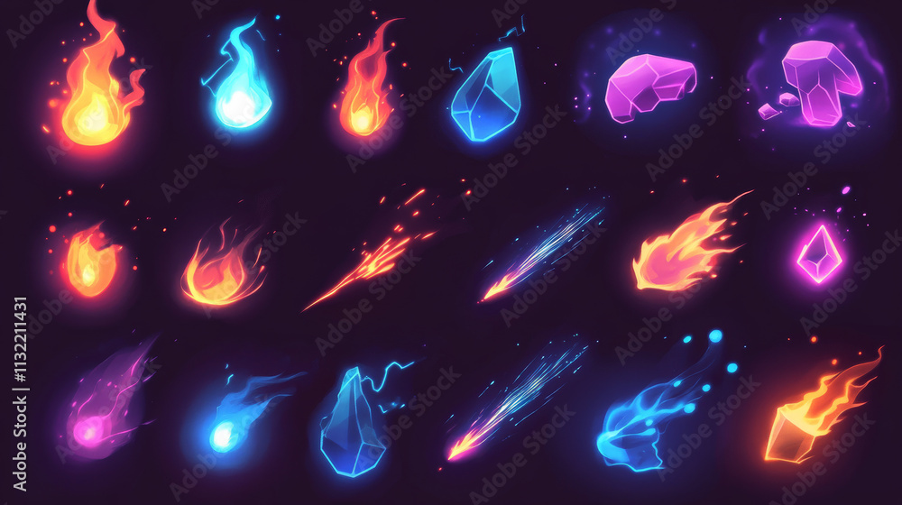 Cartoon lightning animation. Animated frames of electric strike, magic ...