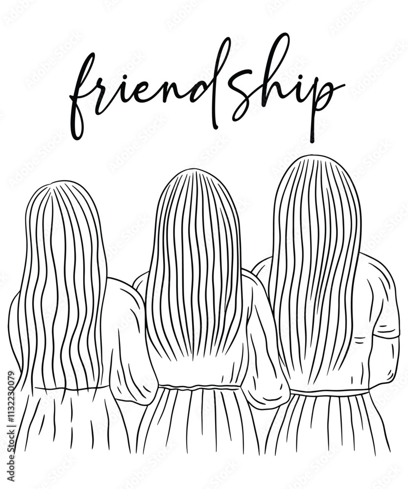 Best Friends Line Art Illustrations – Minimalist Friendship Clipart ...