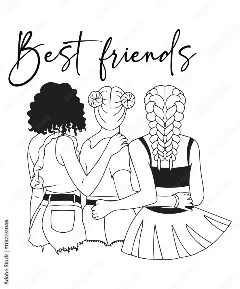 Best Friends Line Art Illustrations – Minimalist Friendship Clipart ...
