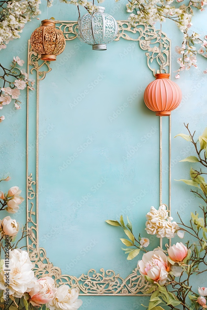 Elegant Northern Thai wedding card with a border of traditional Lanna ...