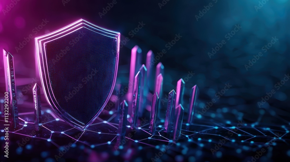 Firewall and Shield Icons A futuristic firewall interface with animated ...