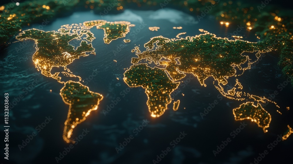 Business and Global Economy World map with highlighted trade routes and ...