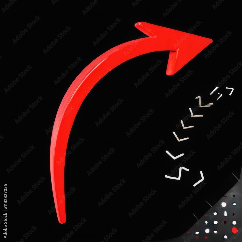 Dynamic Red Arrow Pointing Up on Black Background with Curved Design ...