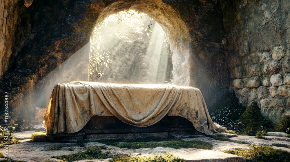 Mystical tomb illuminated by sun rays, revealing ancient Greek ...