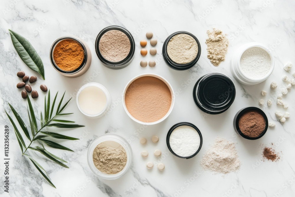 Exploring various protein powders and supplements a flat lay display on ...