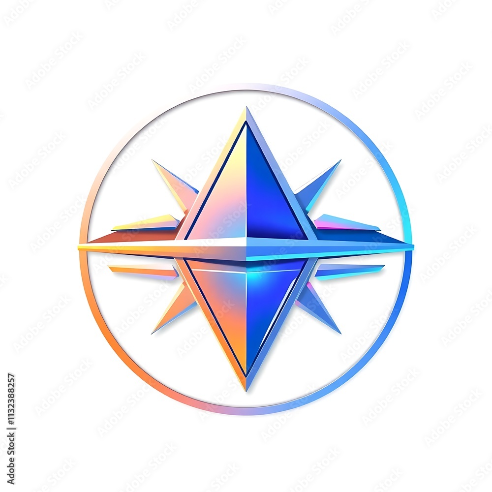 Celestial Compass: A futuristic, iridescent compass rose emblem. The ...