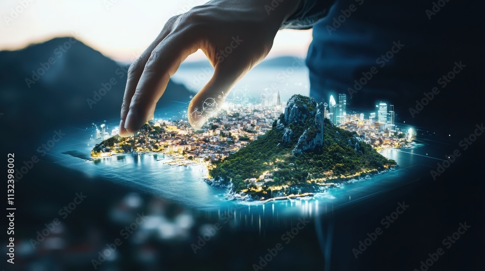 Exploring new cultures a traveler's hand engaging with ai-powered ...