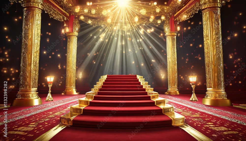 Red Carpet Bollywood Stage with Maroon Steps and Spotlight Backdrop at ...