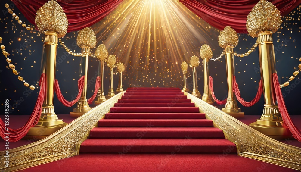 Red Carpet Bollywood Stage Featuring Maroon Steps and Spotlight ...
