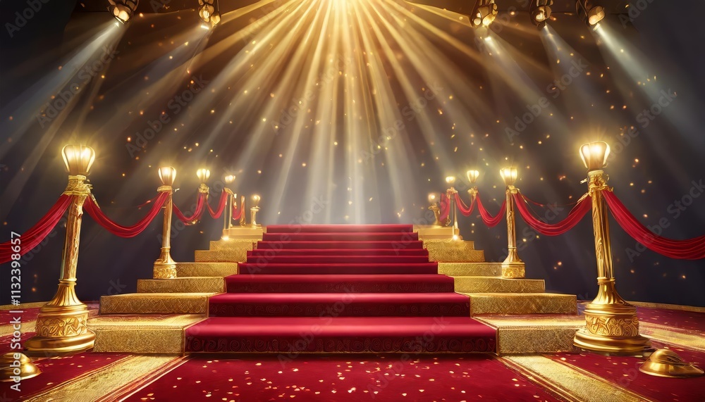 Red Carpet Bollywood Stage with Maroon Steps and Spotlight Backdrop at ...