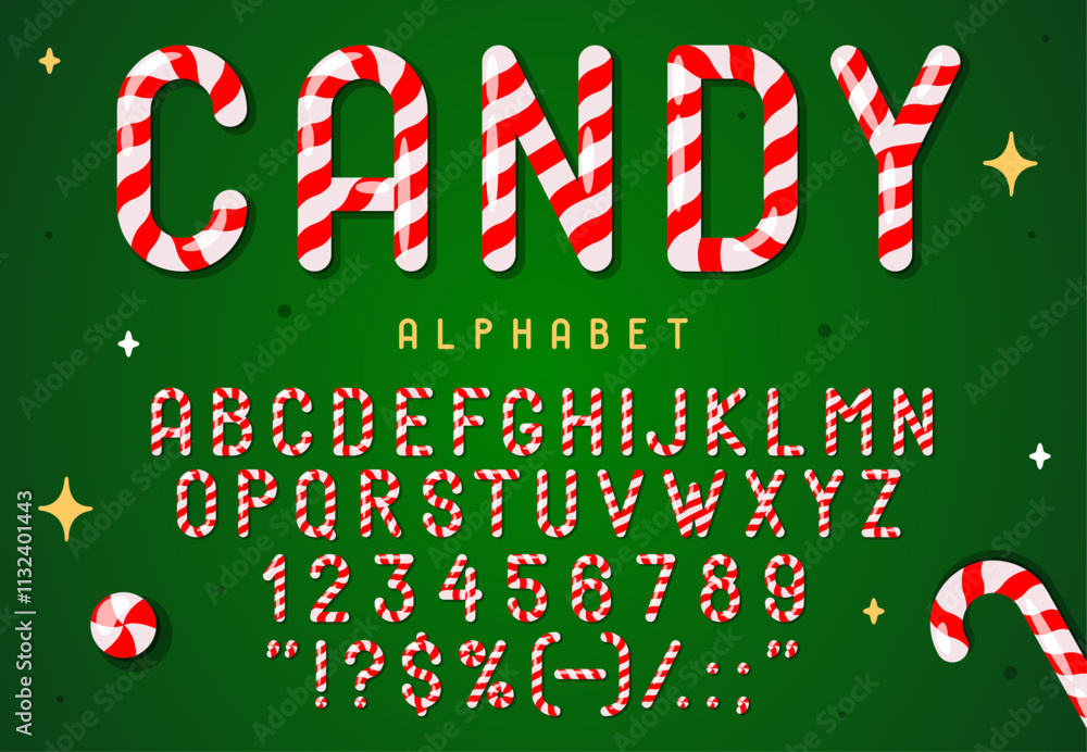 Candy cane font, Christmas lollipop typeface, xmas caramel type ...