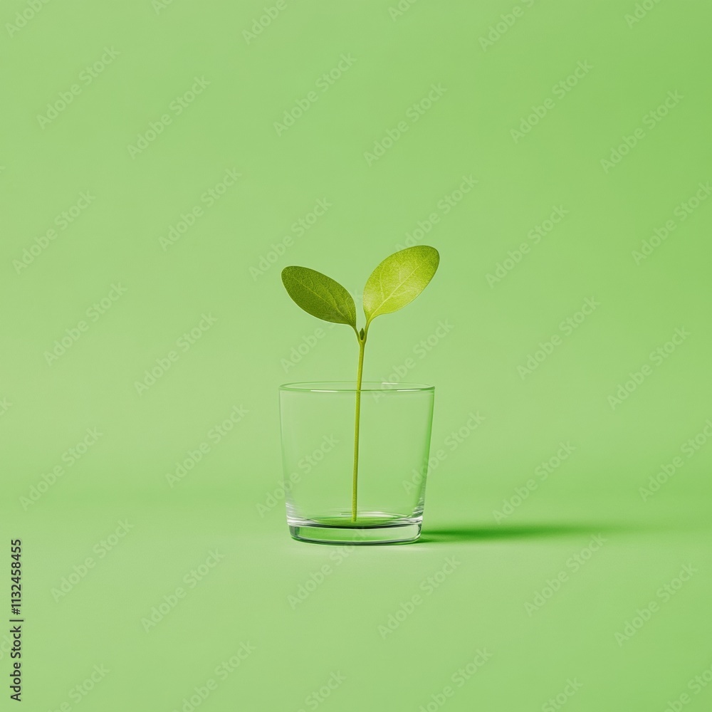 Minimalist Still Life with Sprouting Seed in Glass Against Soft Green ...