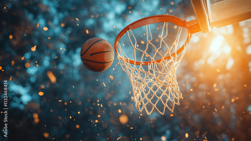 Dynamic Basketball Shot with Explosive Splash. A dramatic image of a ...