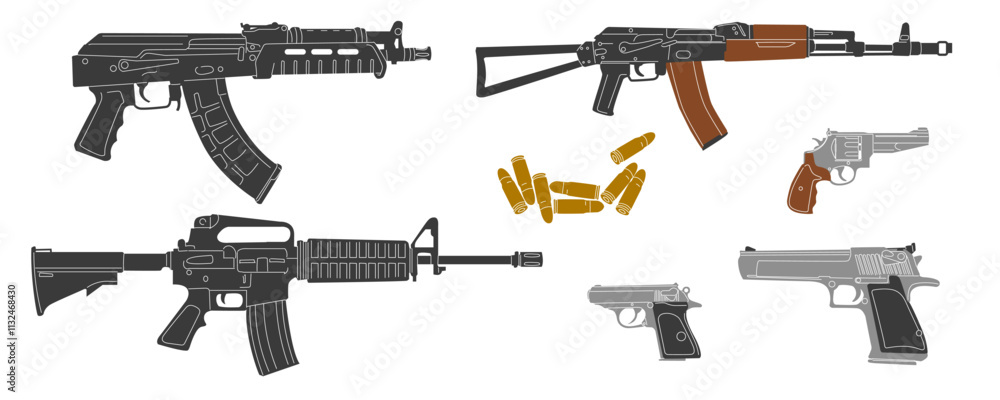 Gun icon. Game asset logo. Modern weapon. Army ammunition. Battle ...