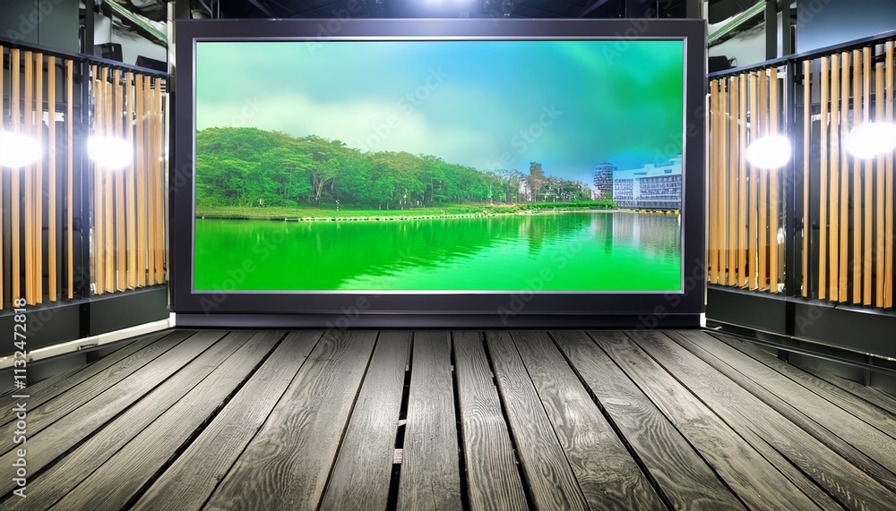 Modern Television News Studio Featuring a Large Central Screen for ...