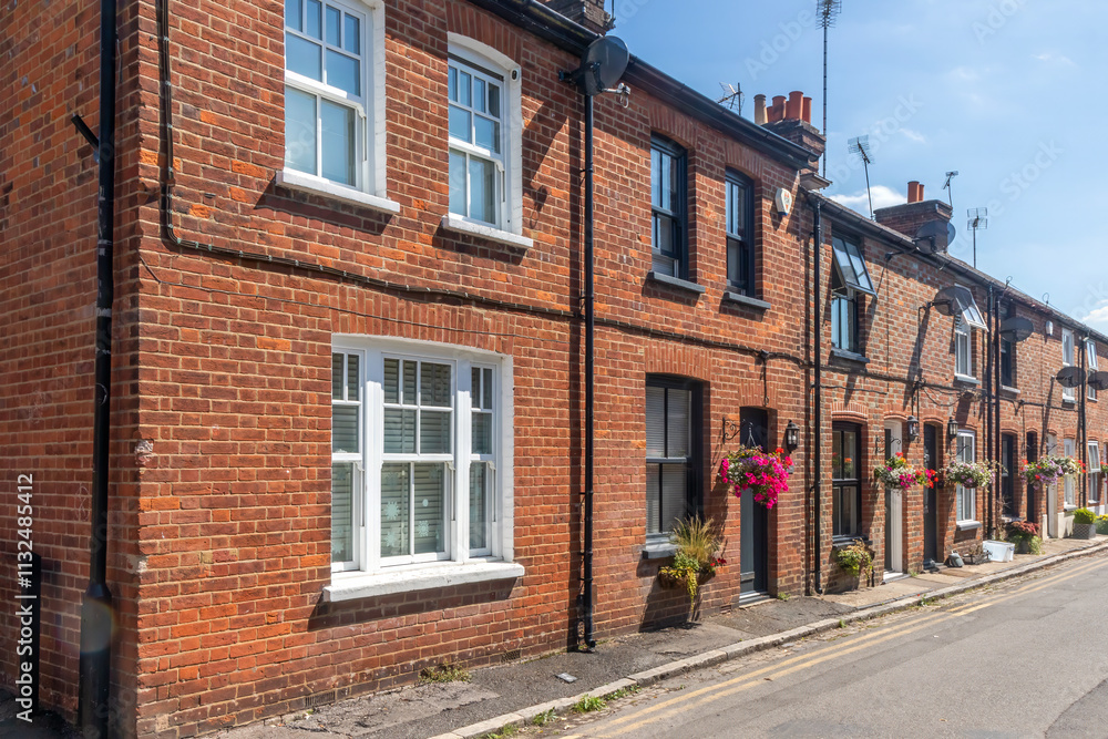 Row of terraced brick houses, in Marlow, Buckinghamshire, England, UK ...