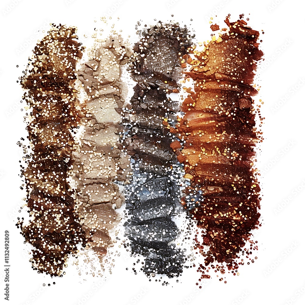 Swatches of glitter eyeshadow colors in sparkly silver, gold, and ...