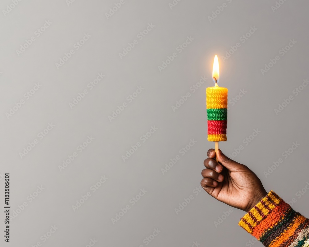 Kwanzaa Celebration Child Holding Candle in Traditional African Attire ...