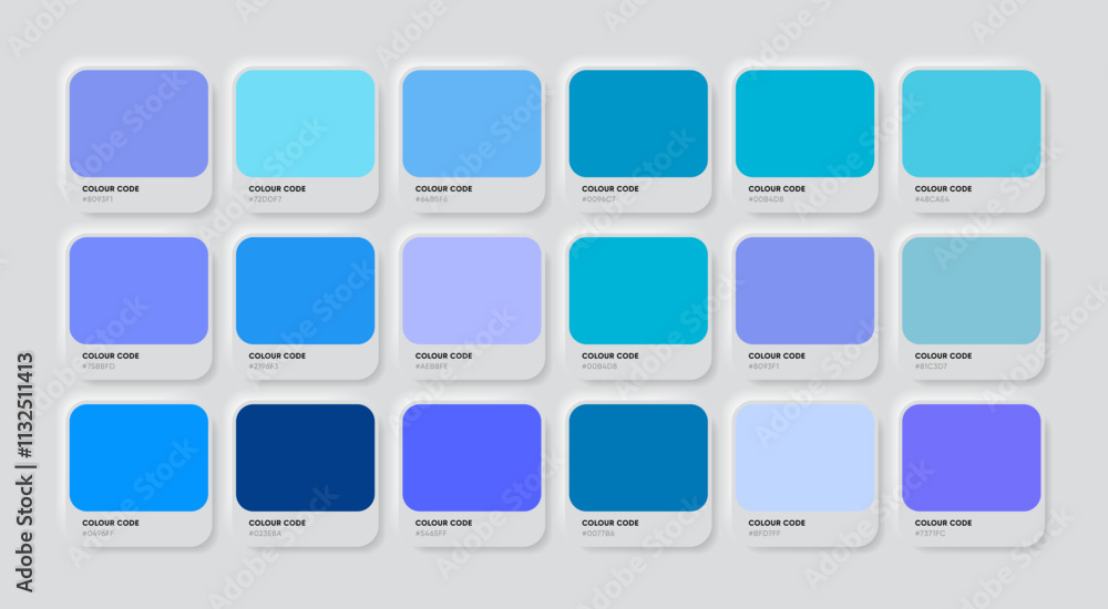 Colors palette template, blue color guide palette with color HEX codes ...